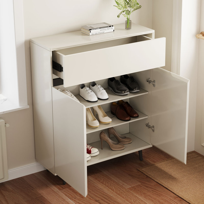 George Oliver Vannara 31.69 In Adjustable Shelf Storage Cabinet In Off-white | Wayfair